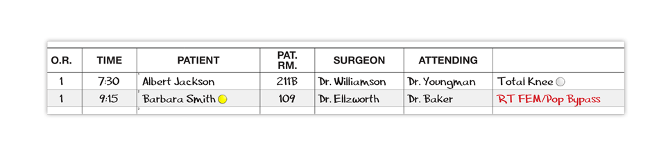 Write-on Surgery Schedule