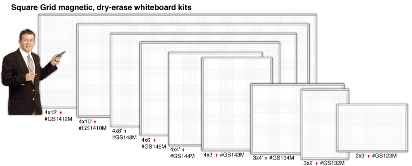 All-Purpose Square-Grid Magnetic Whiteboard | Grid Printed Kits