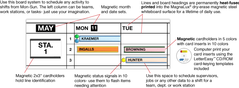 3-Shift Work Schedule Boards | 7-Day Work Schedule | Magnatag