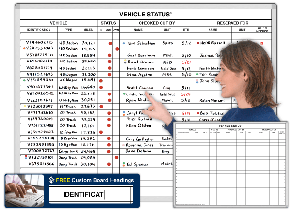 Vehicle Tracking Dry Erase Board