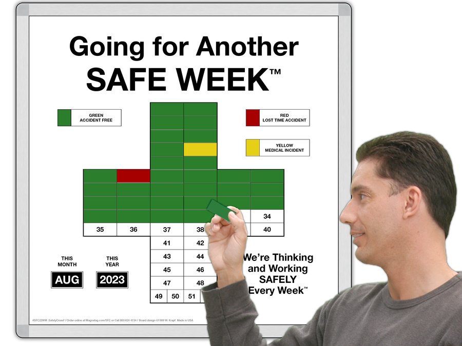 Magnetic 365-Day Accident Tracking SafetyCross® Whiteboard.