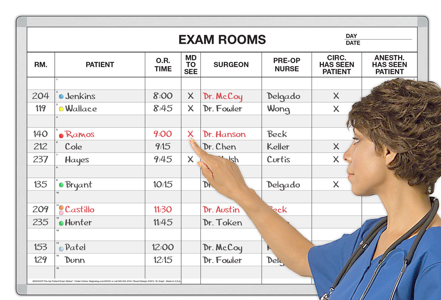 Pre-Op Patient Exam Status™ Whiteboard System - Magnatag
