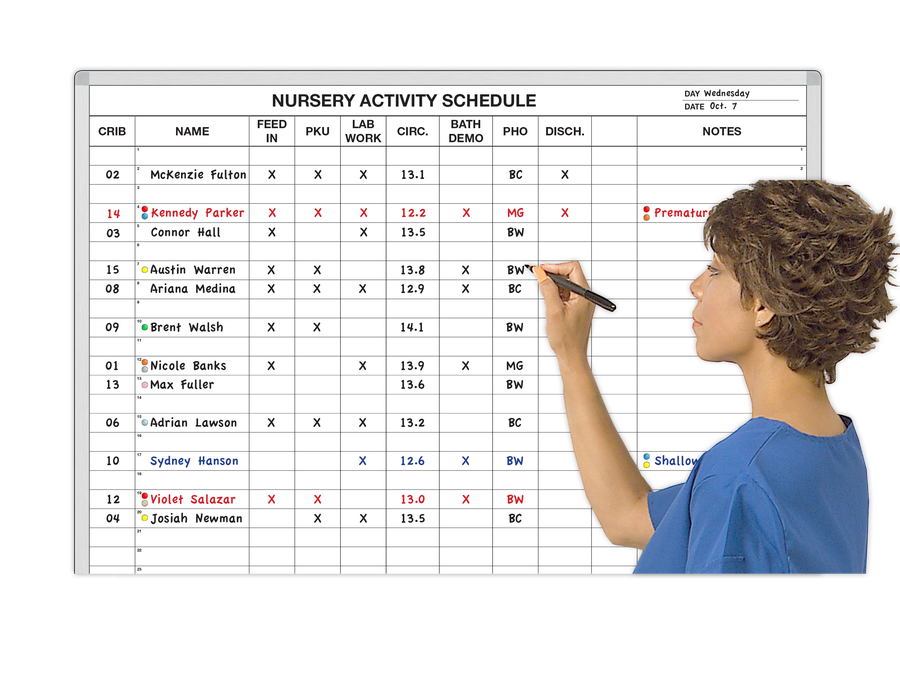 Magnetic Obstetric Scheduling Whiteboard System | Magnatag