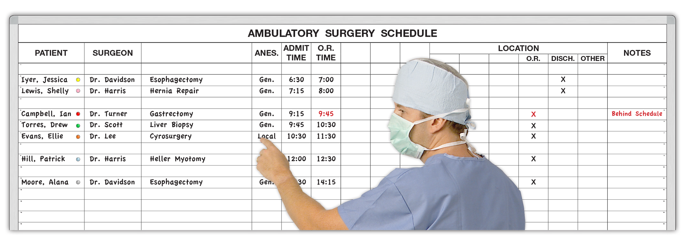 Ambulatory Surgery Schedule | Magnatag Visible Systems