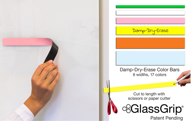 GlassGrip® Damp-Dry-Erase Color Bars for Glass Whiteboards