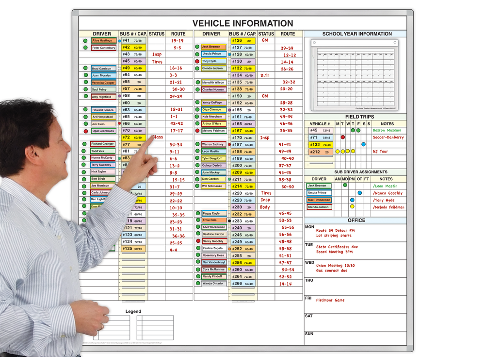 School Bus Vehicle Information Tracker® Magnetic Whiteboard kits