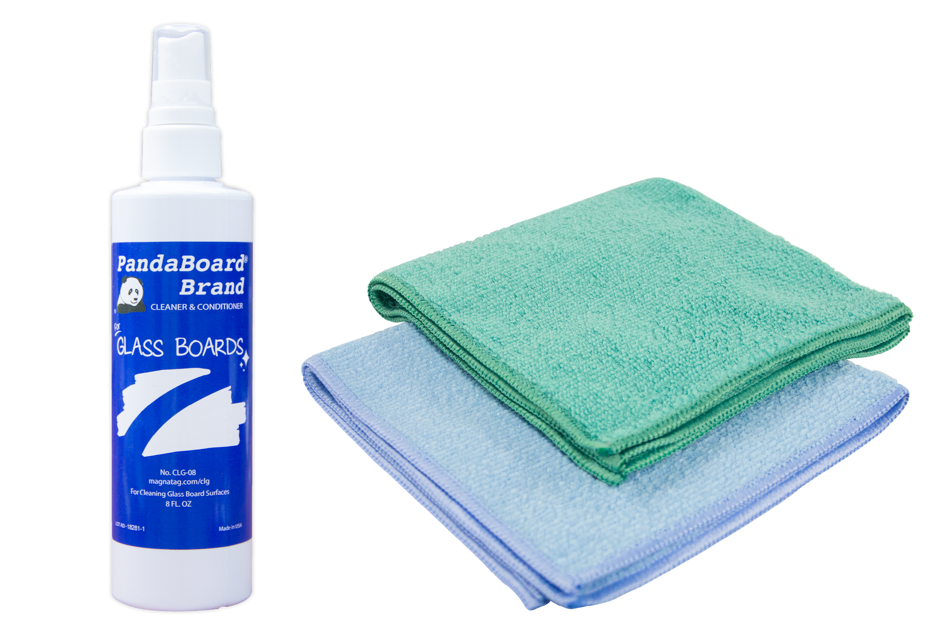 PandaBoard® Brand Glassboard Cleaner and Microfiber Towels