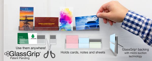 GlassGrip® Card and Note Holder Channels for Glass Whiteboards