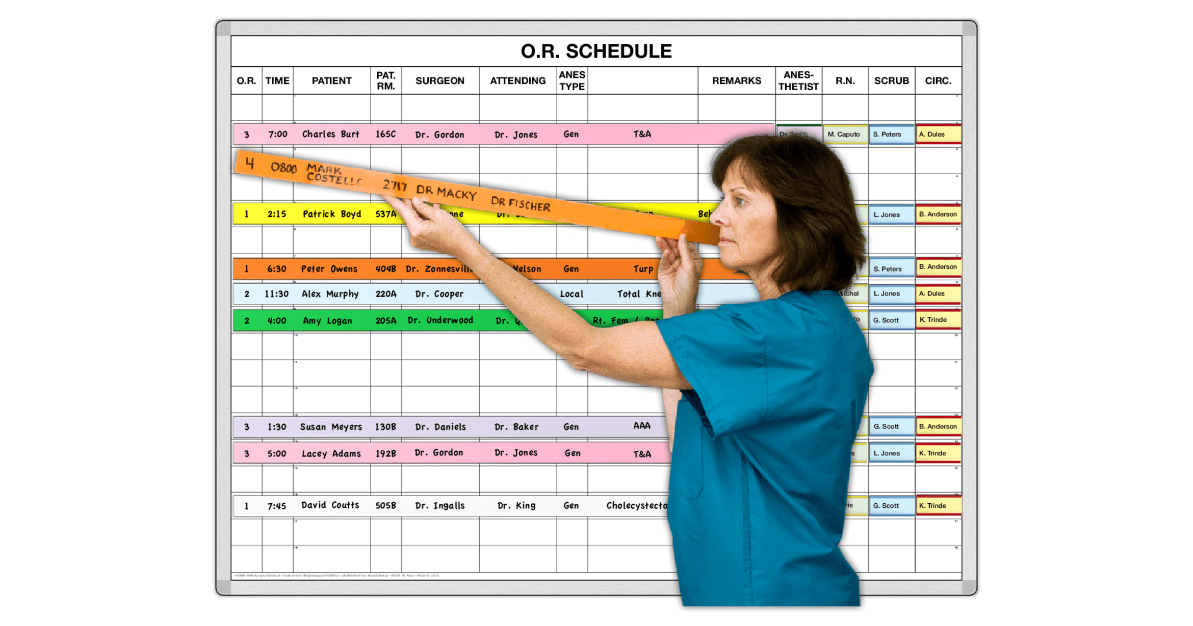 Hospital O.R. Surgery Scheduling Whiteboard | Magnatag