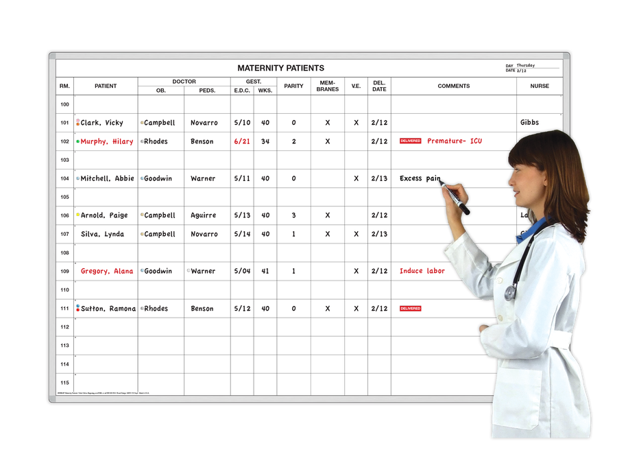 Magnetic Obstetric Scheduling Whiteboard System | Magnatag
