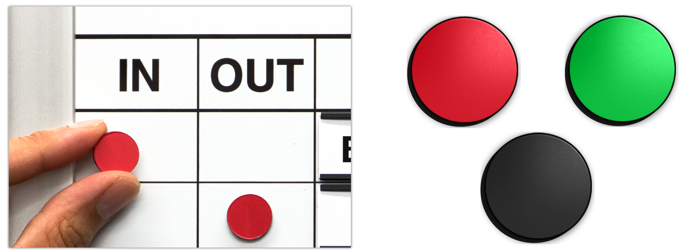 In & Out board Magnet Indicators | In/Out Magnet Kit | Magnatag