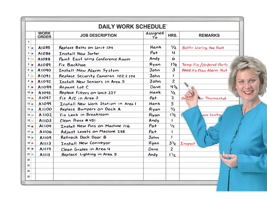 Work Scheduling Magnetic Whiteboard