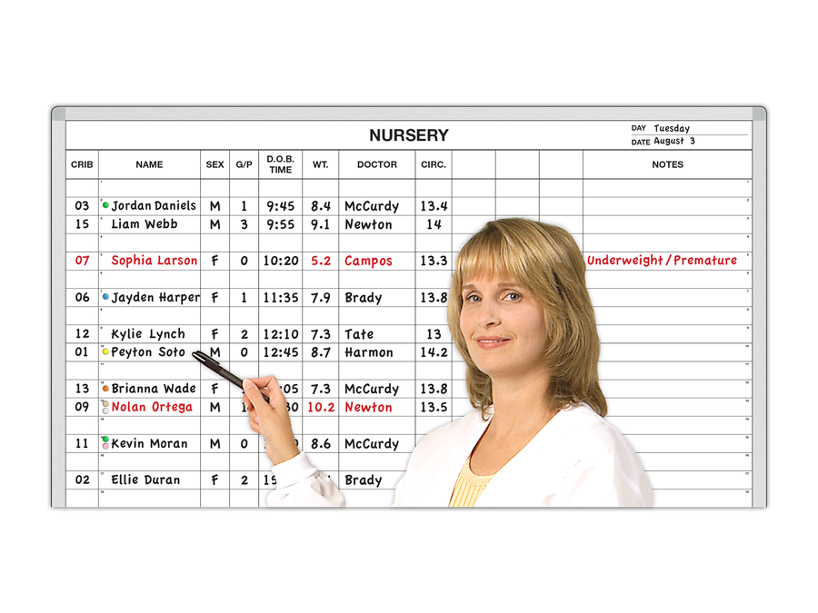 Magnetic Obstetric Scheduling Whiteboard System | Magnatag