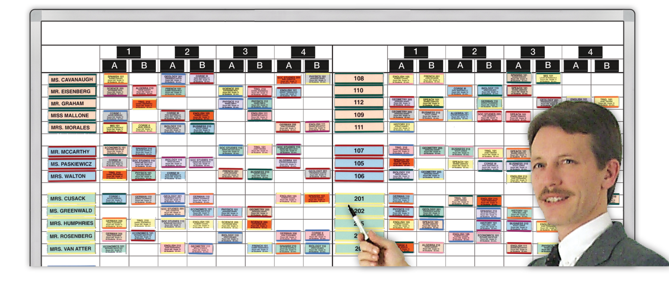 4-Block A/B Class Schedule | Magnetic Whiteboard with Columns