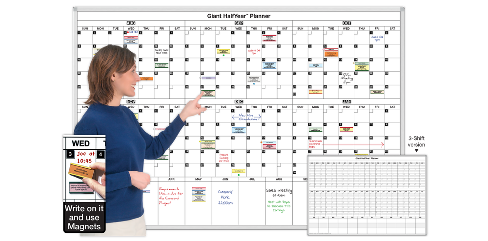 Giant HalfYear 6-Month Daily Planner Dry-Erase Whiteboards