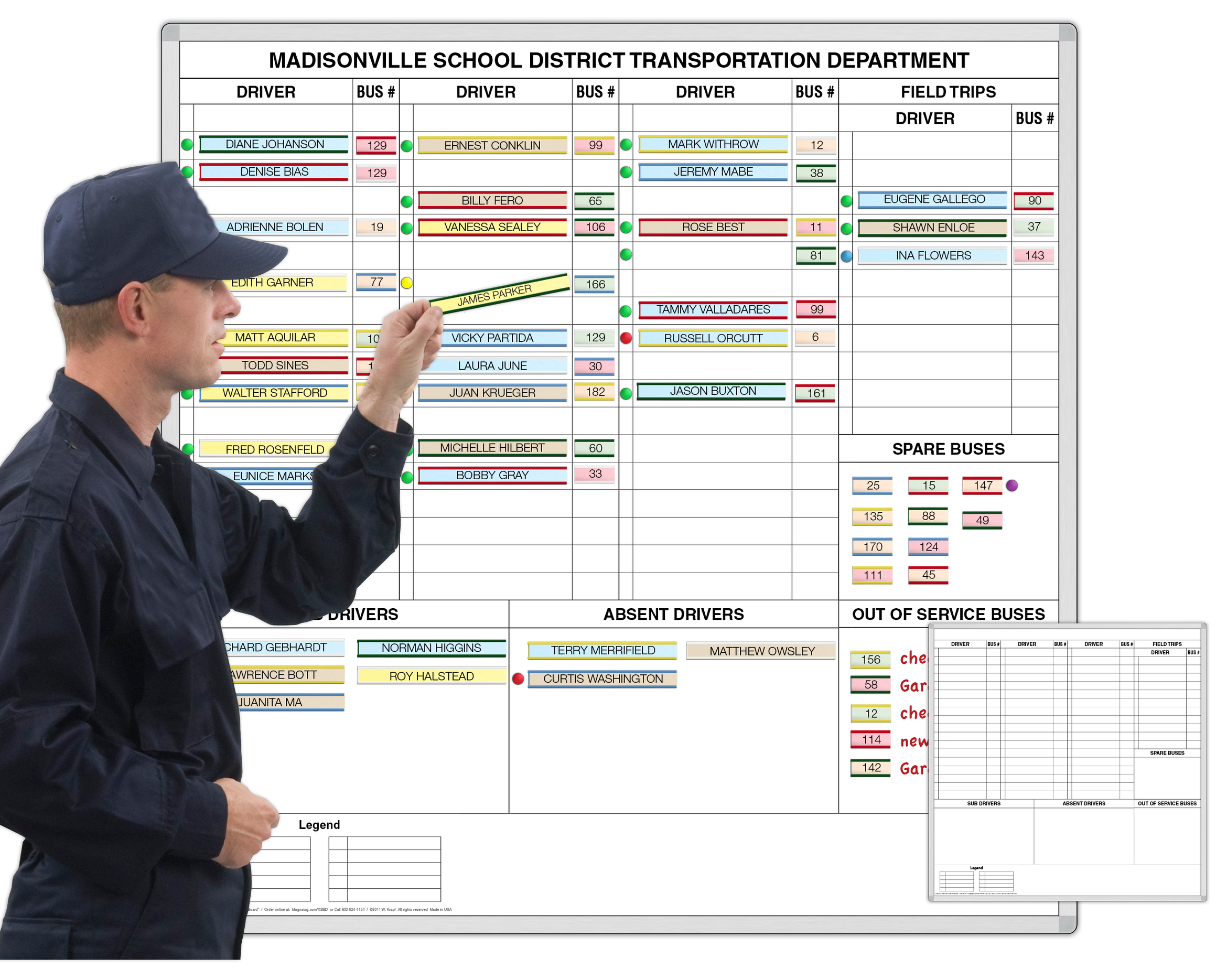 Magnetic School Bus Driver and Fleet StatusBoard