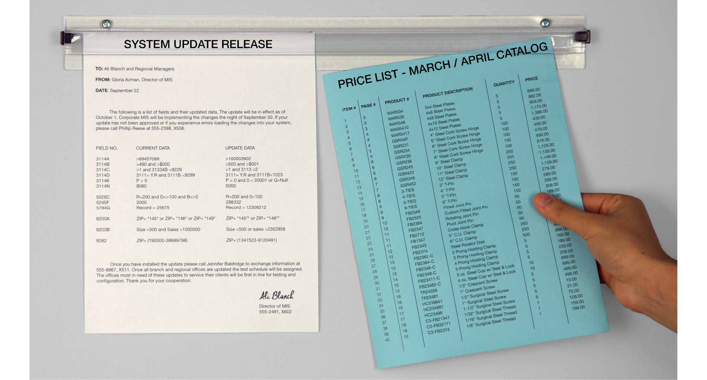 Patented Grip-a-Sheet® Doc. Display Bars